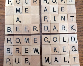 Coffee Themed Scrabble Tile Coasters | Etsy