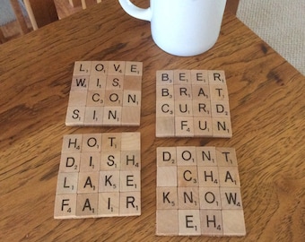 Coffee Themed Scrabble Tile Coasters | Etsy