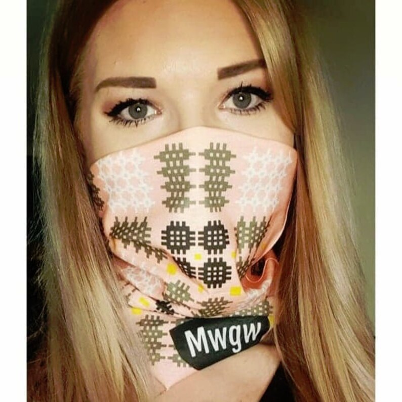Welsh Tapestry Design Pink Face Mask, Mouth Cover, Tubular Bandana ...