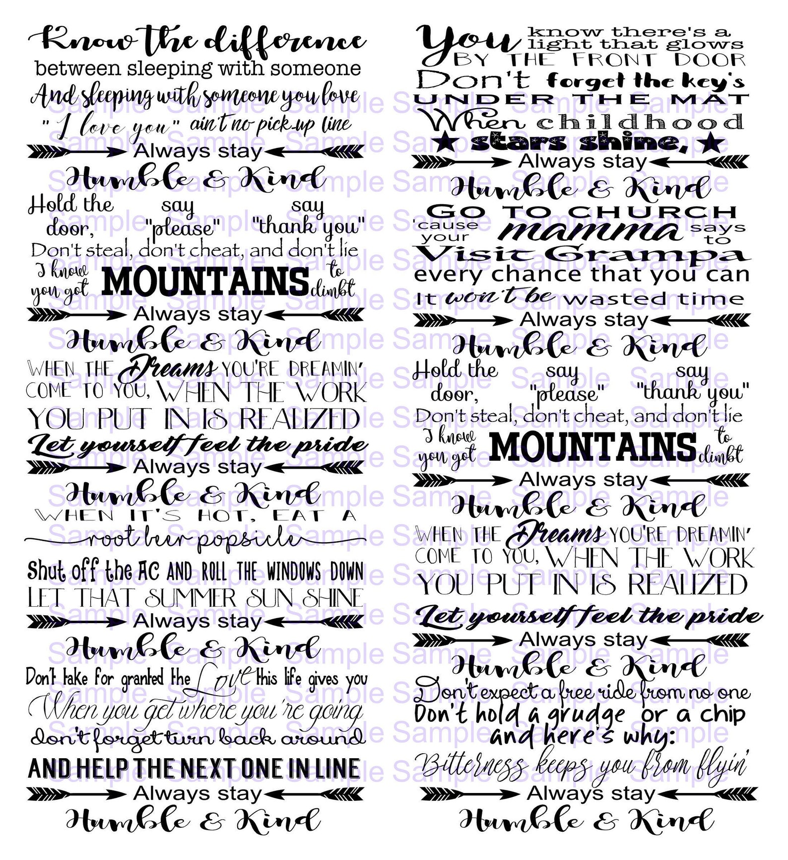 FULL LYRICS Always Stay Humble and Kind Digital Download, Cut File, Svg ...