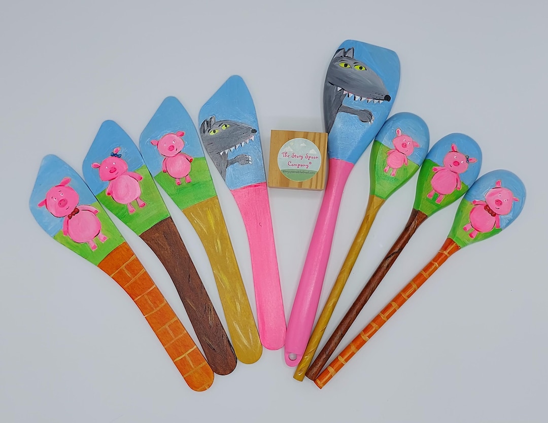Story Spoons. the Three Little Pigs. Wooden Toy. Fairytale. Traditional ...