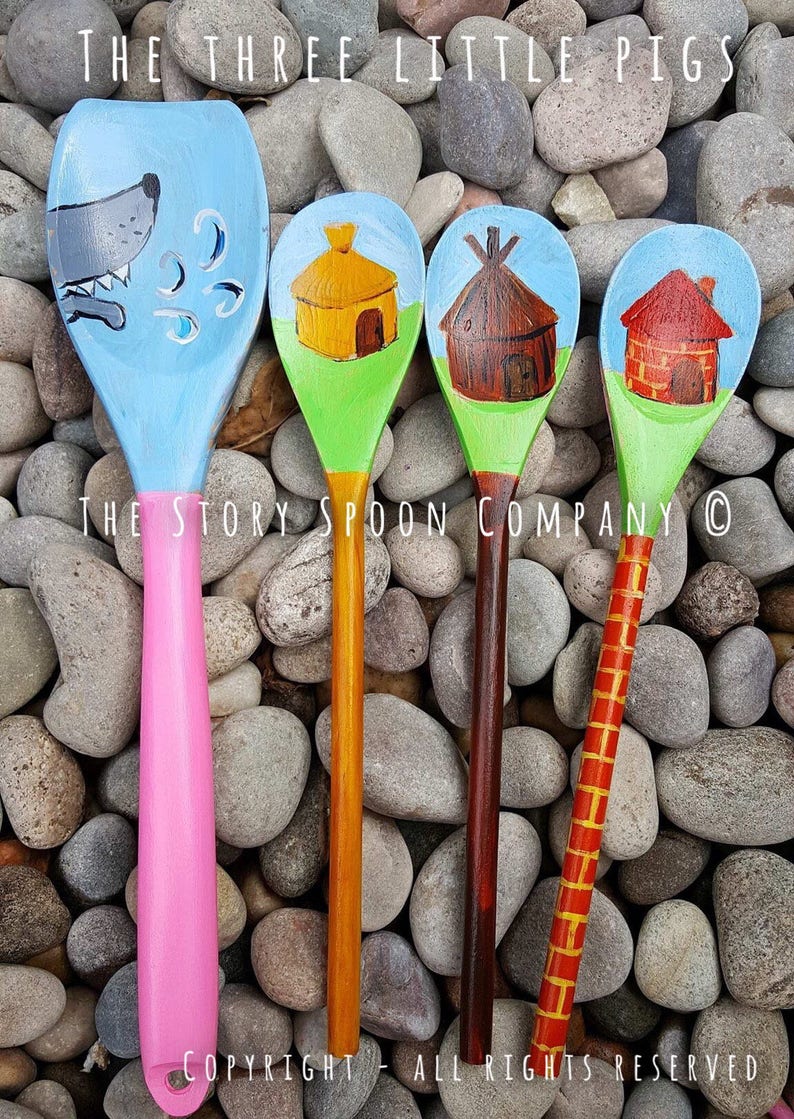 Story Spoons. the Three Little Pigs. Wooden Toy. Fairytale. - Etsy Norway