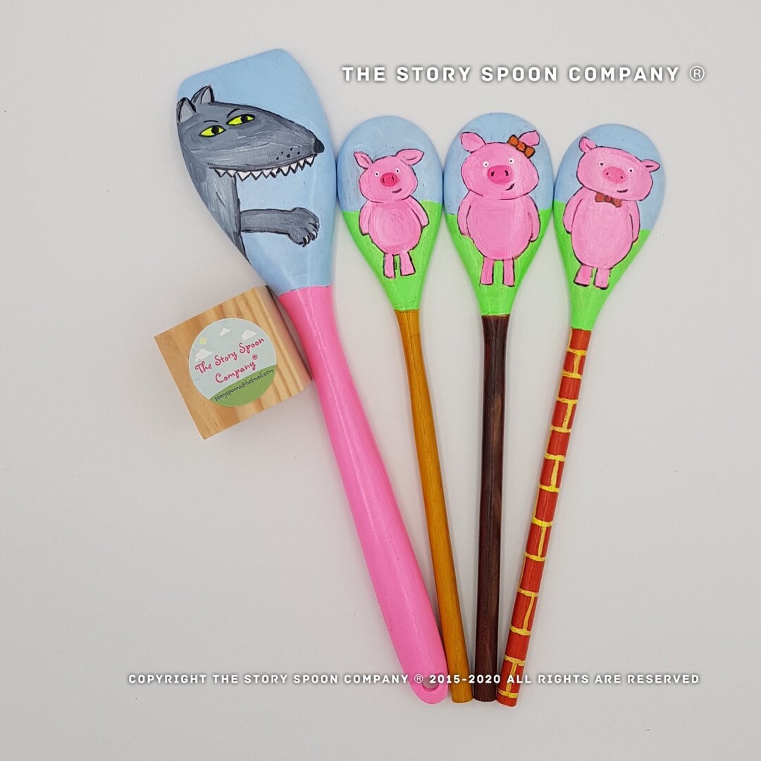 Story Spoons. the Three Little Pigs. Wooden Toy. Fairytale. Traditional ...