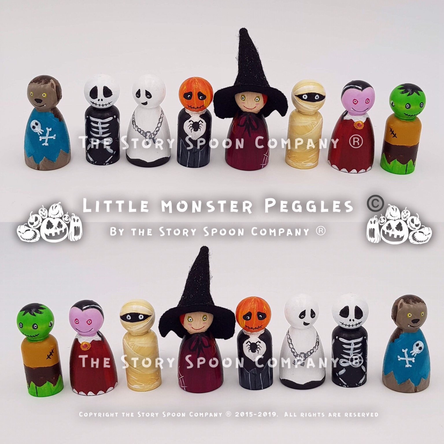 Halloween Peg Dolls - Witch, Mummy, Frankenstein, Vampire, Jack O ...