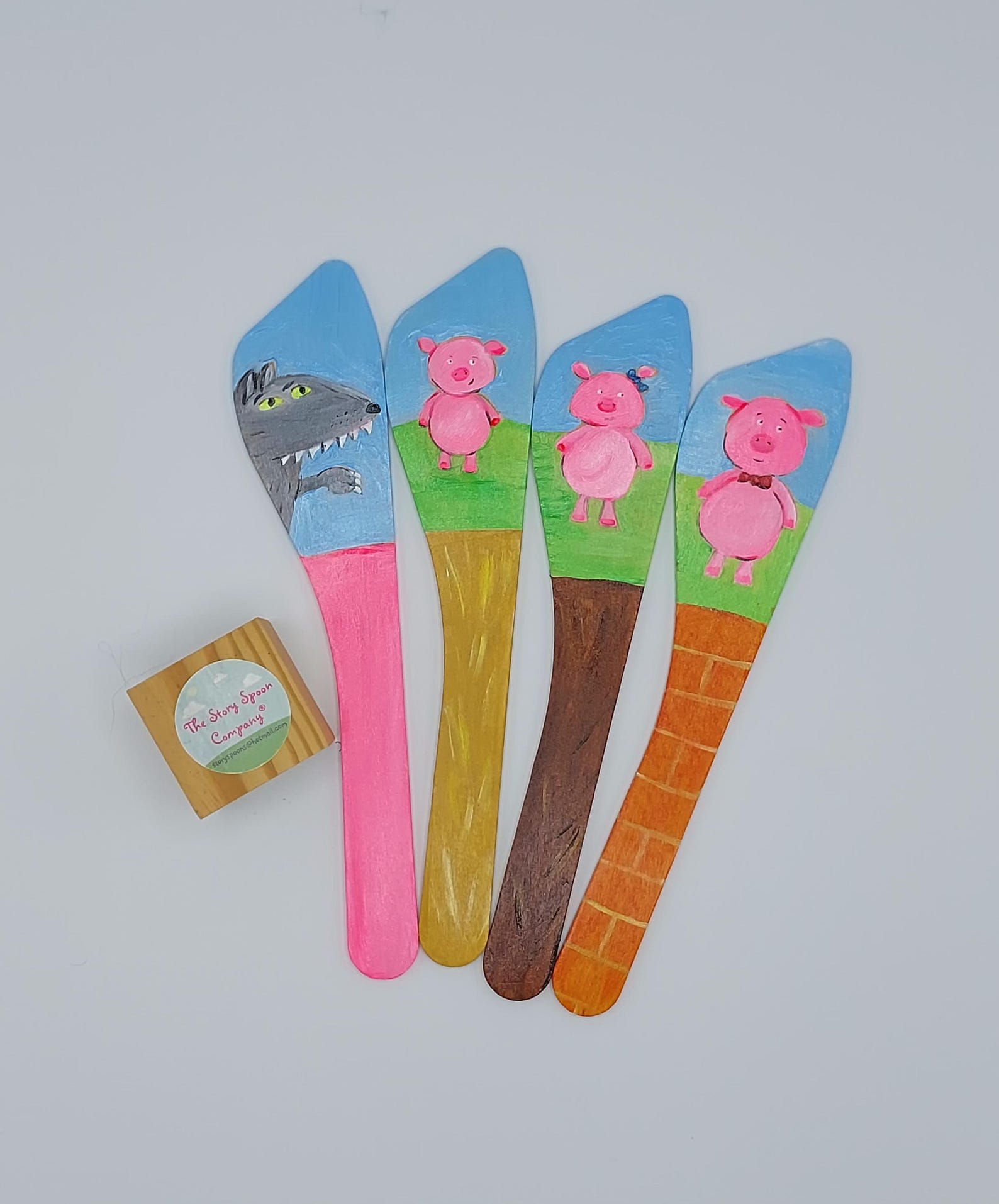 Story Spoons. the Three Little Pigs. Wooden Toy. Fairytale. Traditional ...