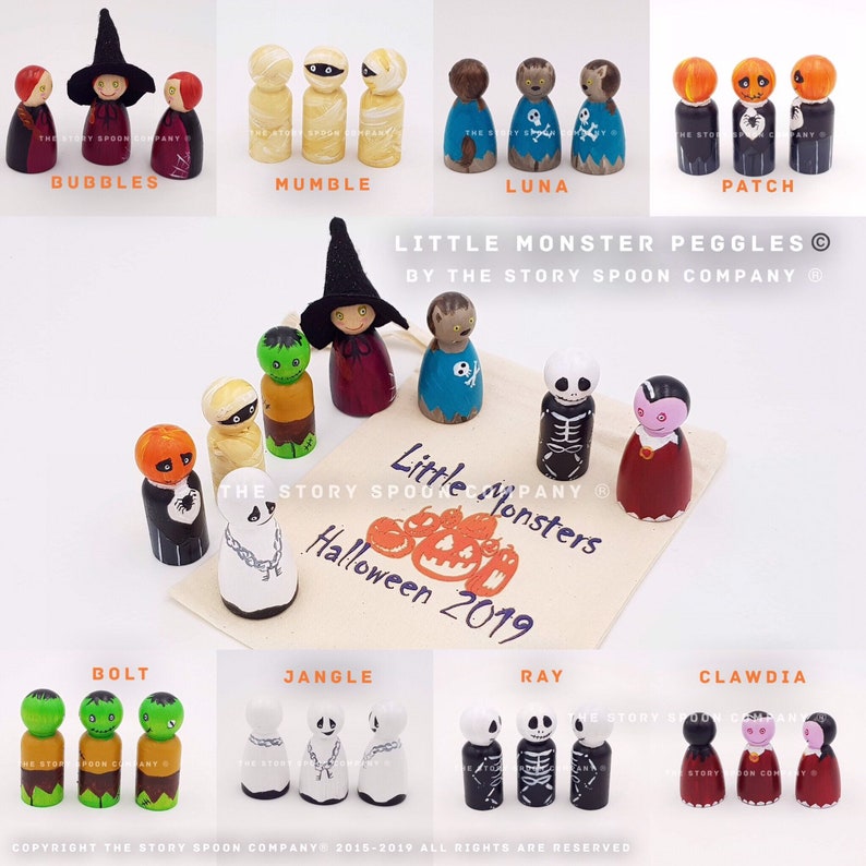 Halloween Peg Dolls Witch Mummy Frankenstein Vampire | Etsy