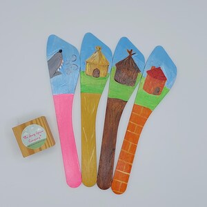 Story Spoons. the Three Little Pigs. Wooden Toy. Fairytale. Traditional ...