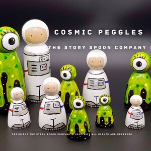 Cosmic Peggles. Astronaut. Alien. Cosmonaut. Peg Doll. Wooden Toy. # ...