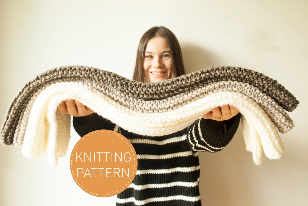 3 Colors Blanket Knitting PATTERN, Simple Beginner Blanket Knitting ...
