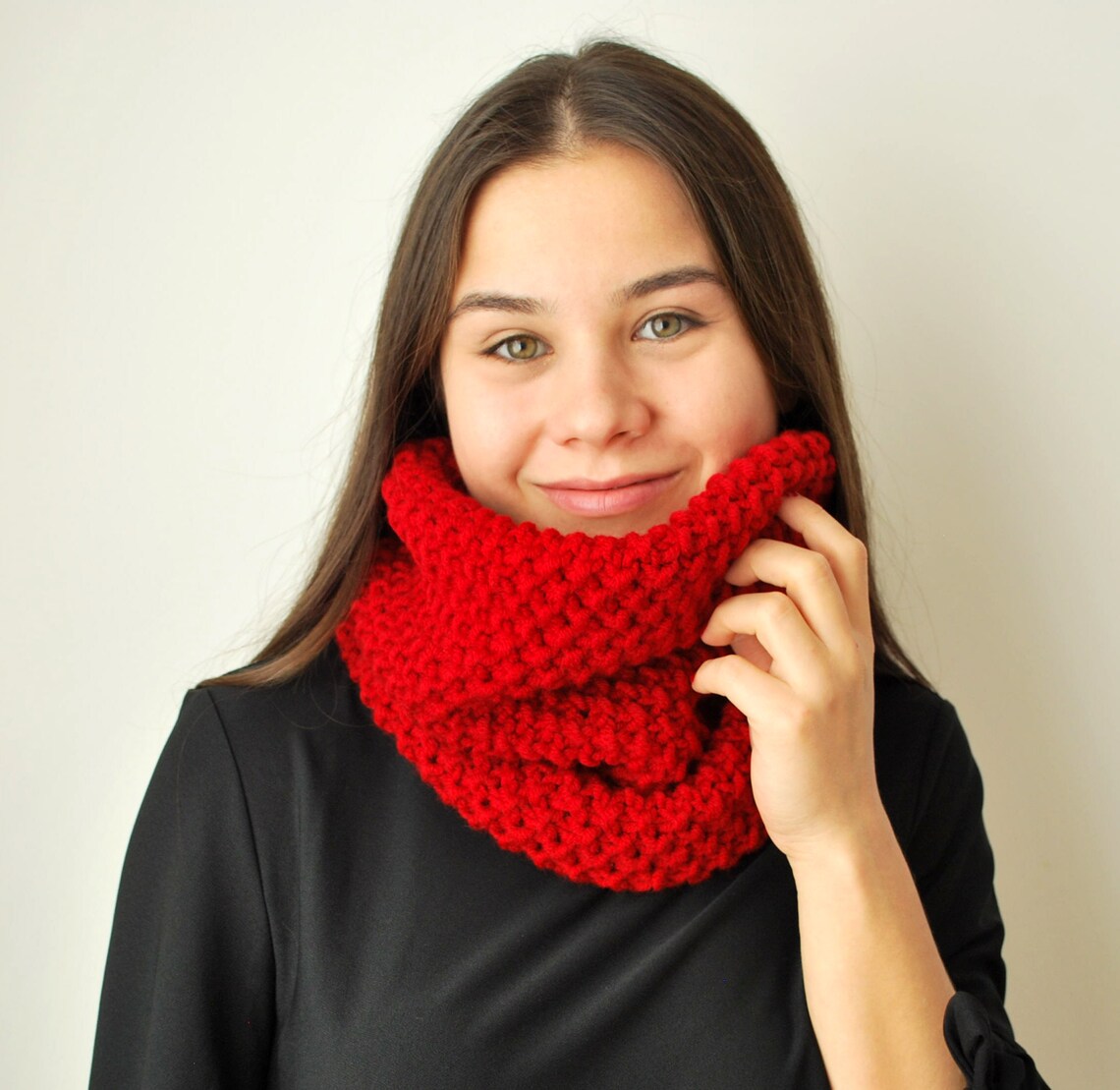 Red Chunky Knit Scarf/ Wool Winter Scarf/ Cozy Knit Scarf/ | Etsy