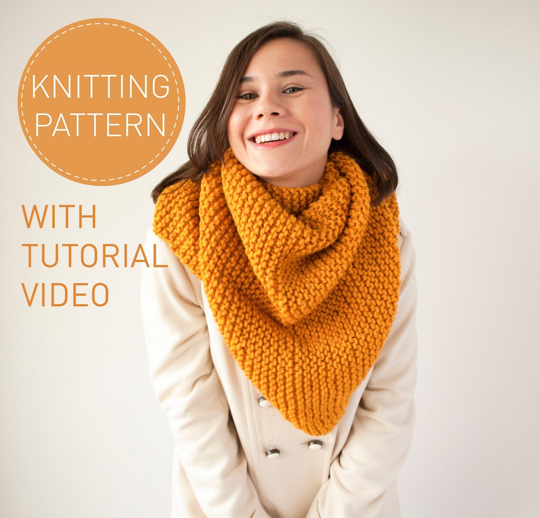 Triangle Scarf Knitting PATTERN With Video - Pre Intermediate Knitting ...
