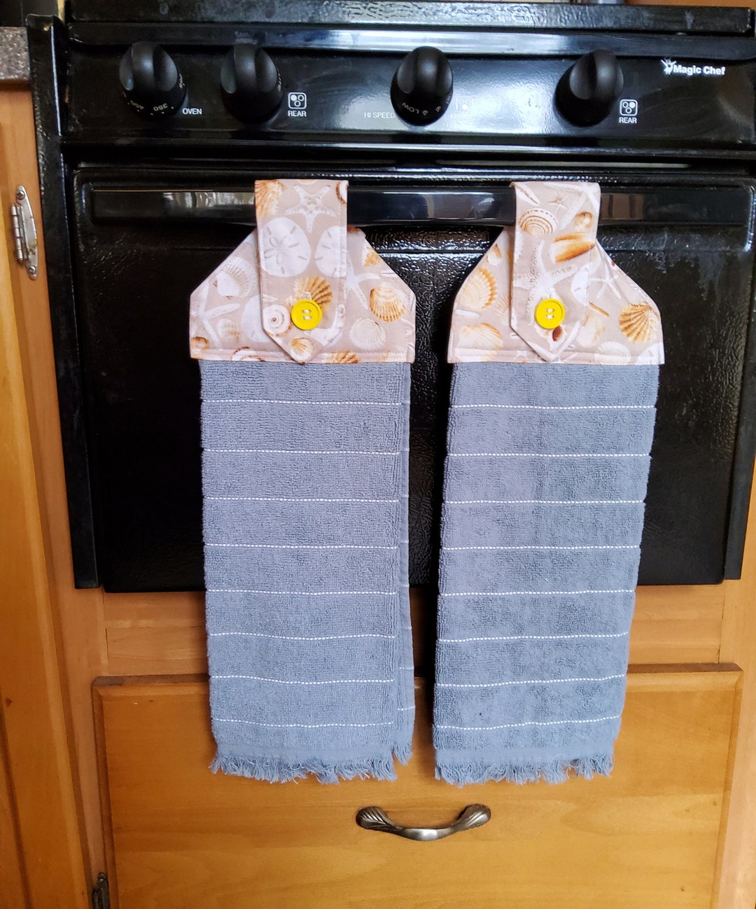 Seashells Stay Put Towel/oven Door Kitchen Towels Set of 2/reusable ...