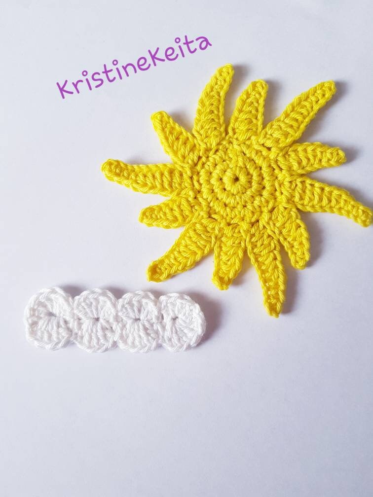 Sun and Cloud Appliques,crochet Sun Applique,cloud Applique,sun Motif ...