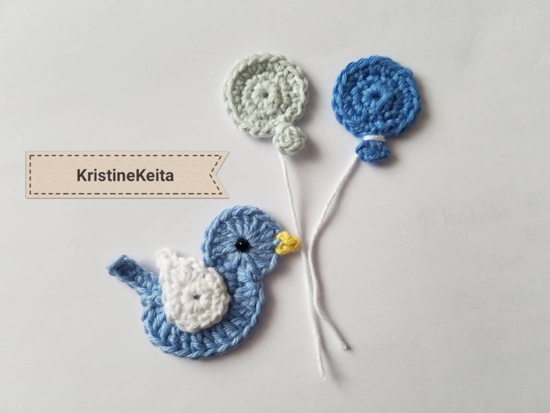 Crochet Bird Applique,blue Bird Applique,balloon Motifs,sewing,knitting ...