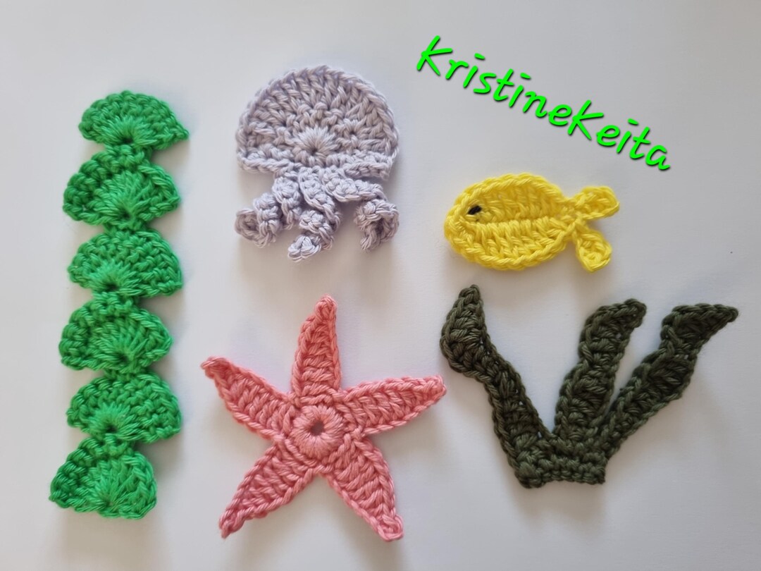 5 Crochet Sea Life Appliques,underwater Motifs,embellishment,knitting ...