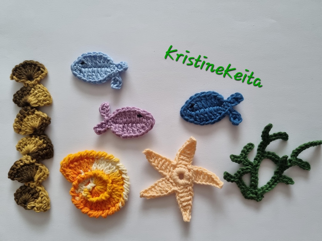 7 Crochet Sea Life Appliques,underwater Motifs,embellishments,knitting ...