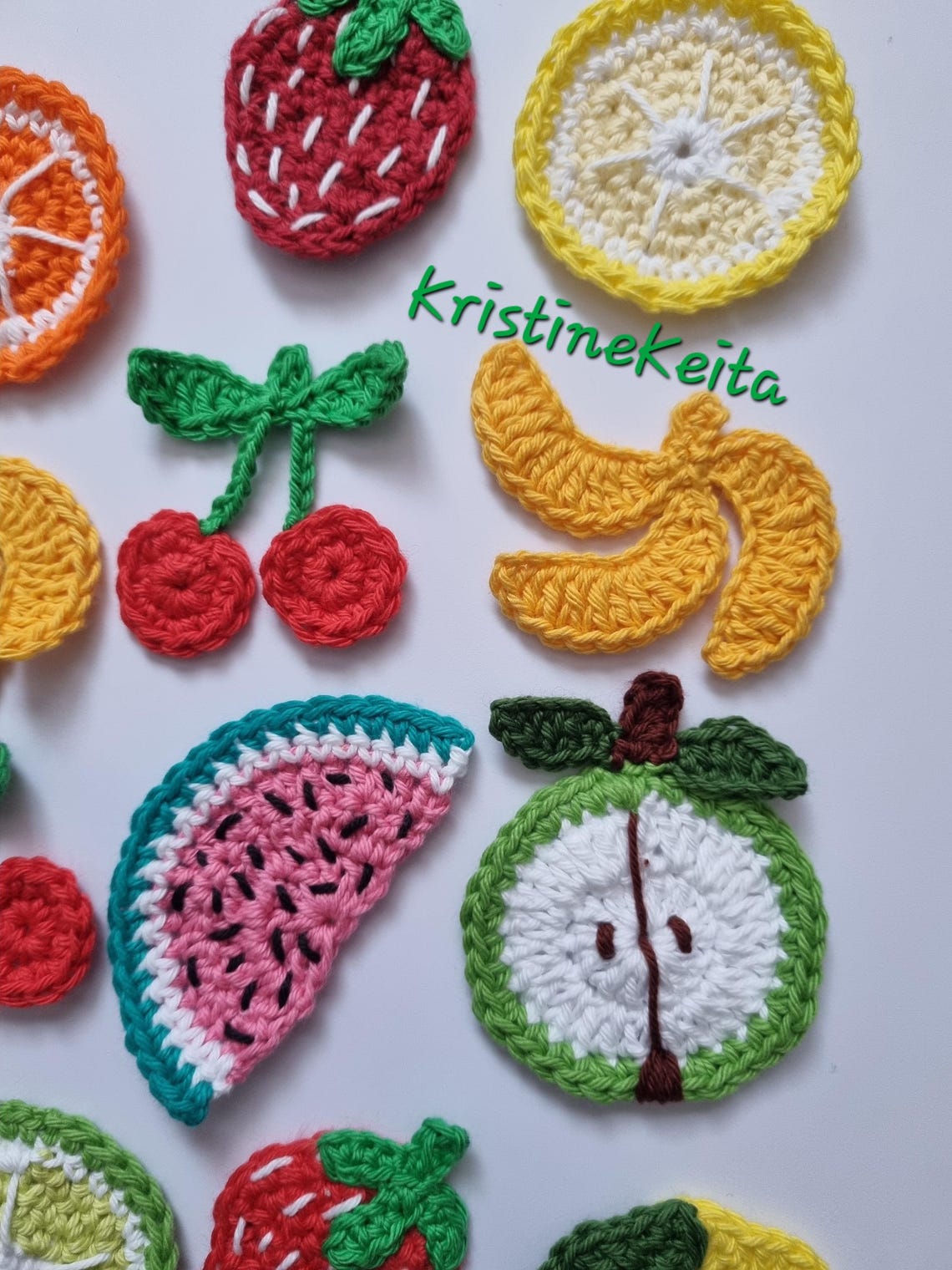 Crochet Fruit Appliques,orange Slice Applique,apple Applique,cherry ...