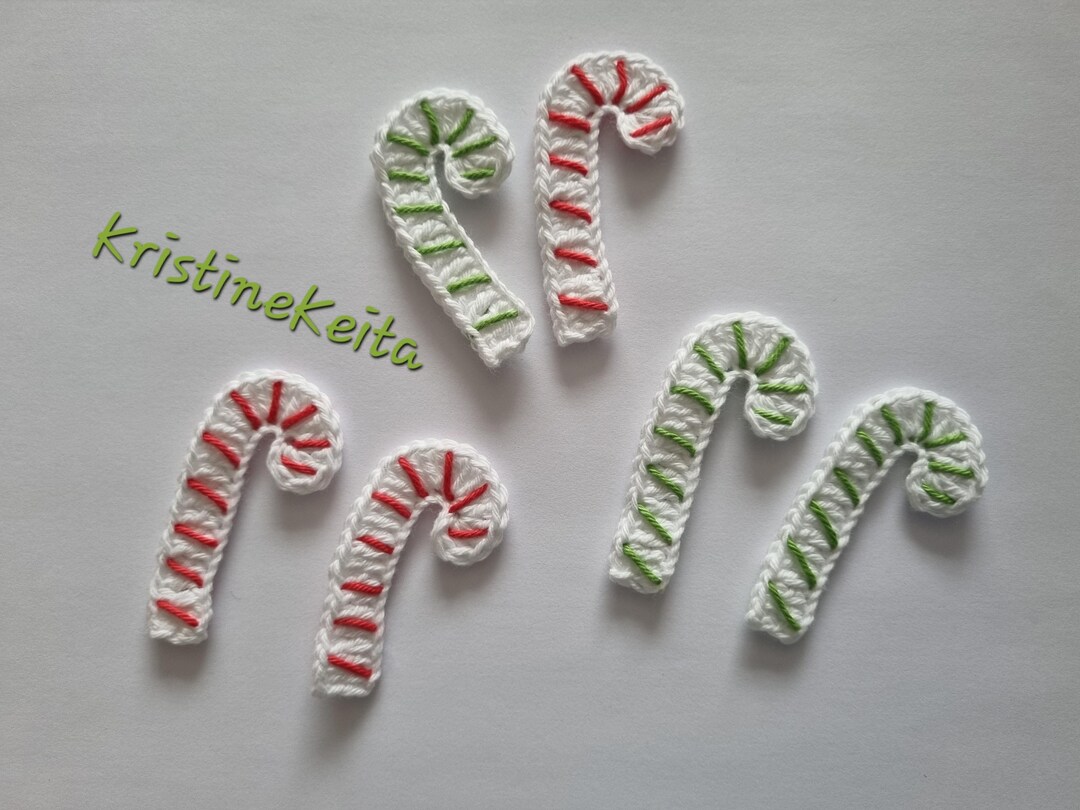 2 Candy Cane Appliques,crochet Christmas Candy Cane Applique,candy ...