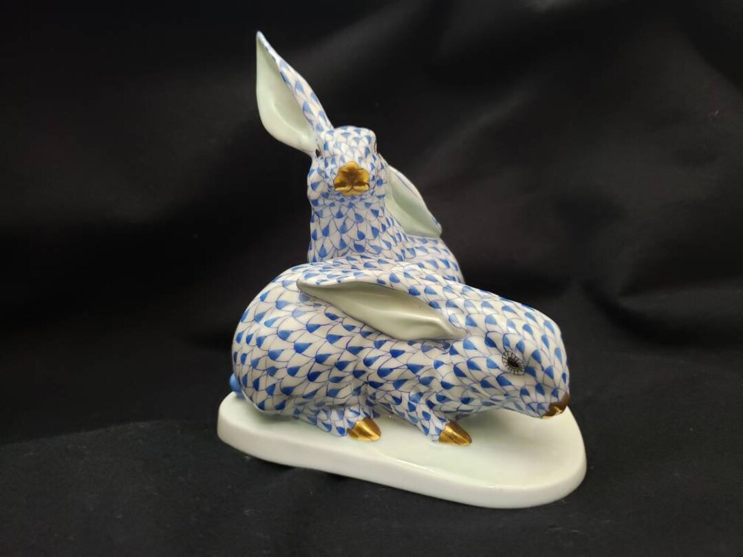Vintage Pair of Herend Rabbits on a White Base. Ears up Rabbits ...