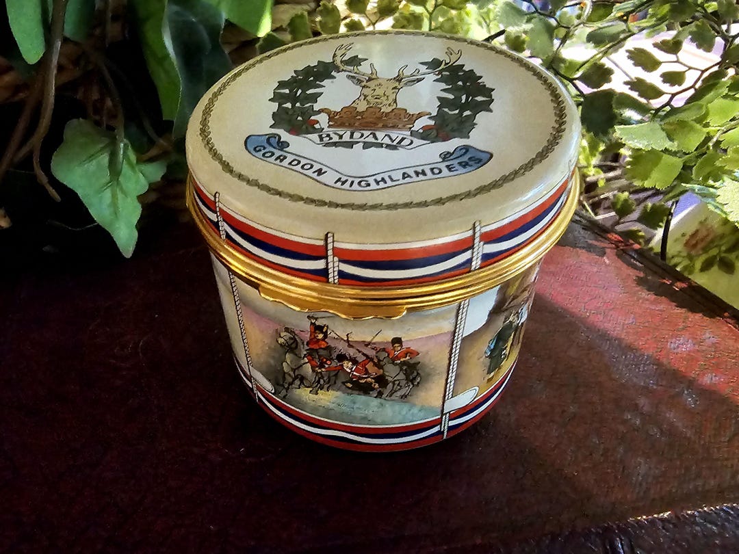 Halcion Days Gordon Highlanders Enamel Box. Hinged Lid. Scenes From ...