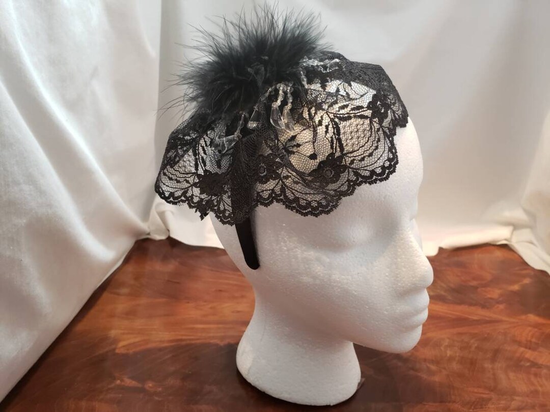New Crystal & Black Lace Fascinator. Hair Headband Accessorie. Custom ...