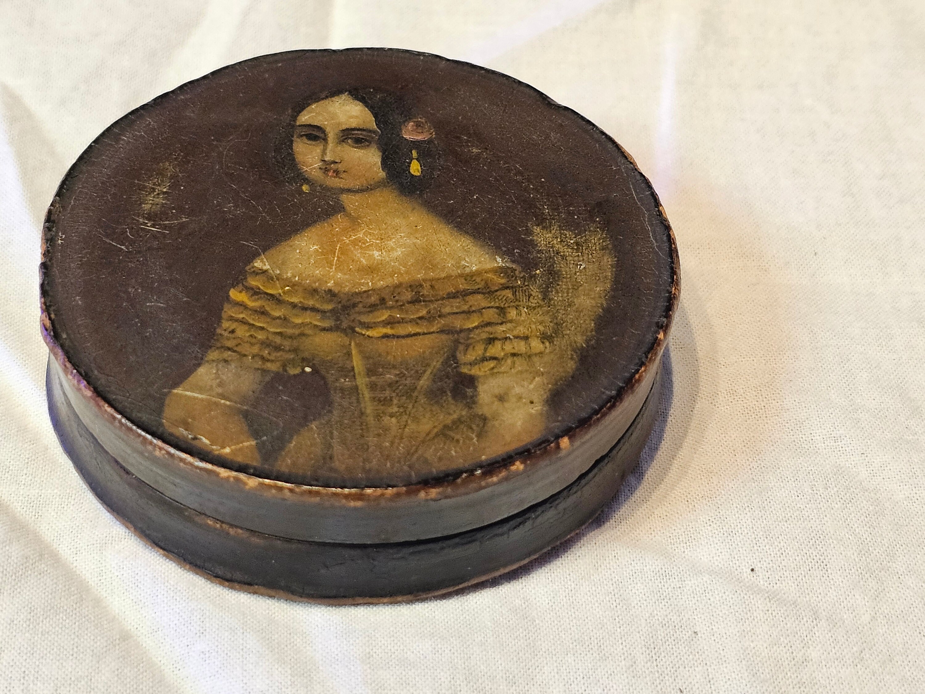 Dutch Snuff Box. 1700's Papier Mâché. Hand Painted Portrait of a Woman ...