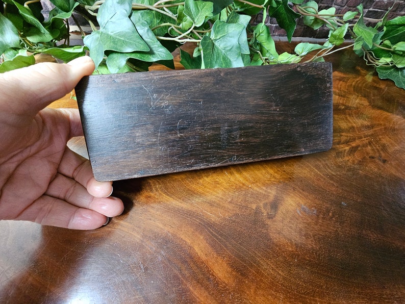 Hard Wood Box. Hinged Lid. Detailed Inlay of a Man & Donkey. Rounded ...