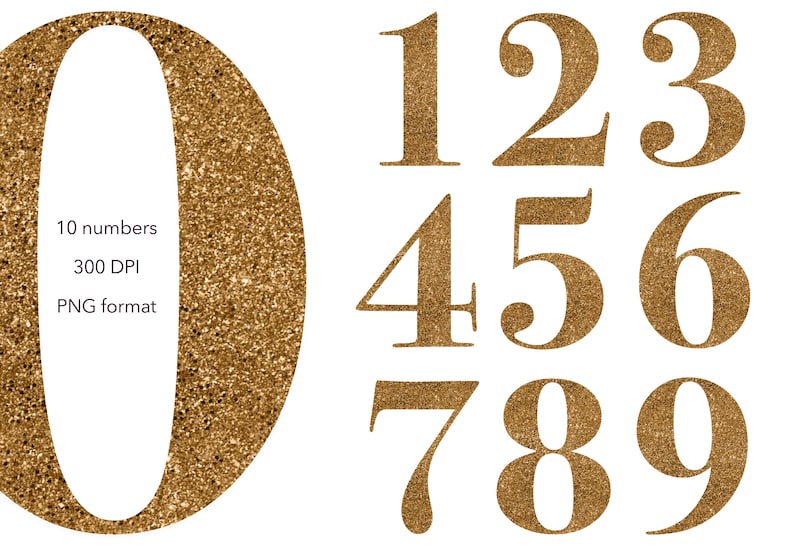 Gold Glitter Clip Art Numbers, Free Commercial Use, Instant Digital ...