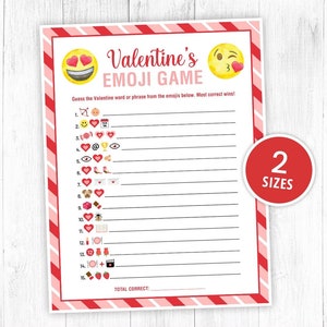 Valentine's Day Emoji Game, Valentine's Party Game, Printable Valentine ...