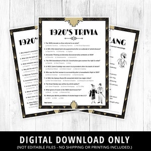 20s Trivia Games Printable, 1920s Trivia Game, 20s Fashion Trivia ...