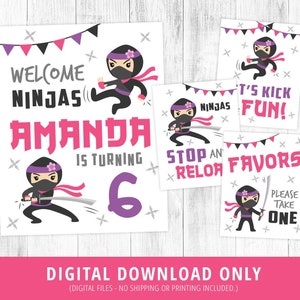 Ninja Girl Party Signs Ninja Birthday Party Girl Pink Ninja - Etsy