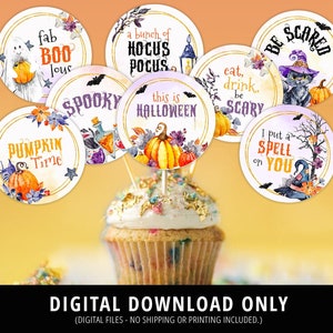 Halloween Cupcake Toppers, Halloween Watercolor Cupcake Toppers ...