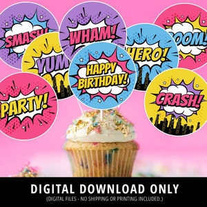 Girl Superhero Cupcake Toppers, Girl Superhero Birthday Decor, Pink ...