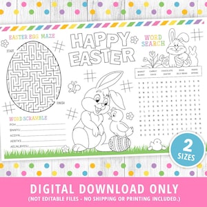 Easter Placemat, Kids Easter Coloring Placemat, Easter Games, Easter ...
