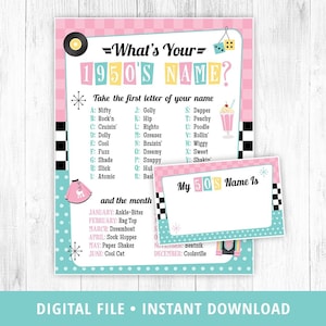 50s Party Sign, What's Your 50s Name Sign, 50s Birthday Theme, 1950s ...