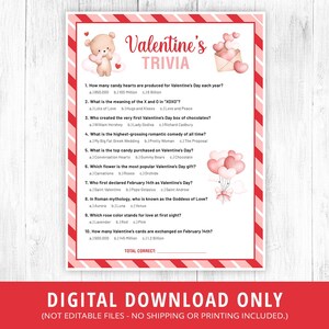 Valentine's Day Trivia Game, Valentine's Party Game, Printable ...