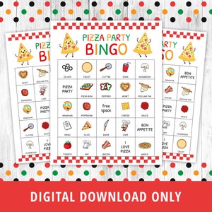 Pizza Bingo, Pizza Party Games, Printable Games, Kids Printable Party ...