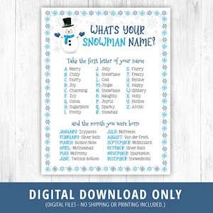 What's Your Snowman Name Sign, Snowman Name Game, Winter Game Activity ...