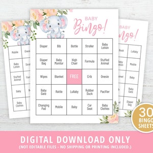 Baby Shower Bingo, Elephant Baby Shower Bingo Game, Baby Shower Bingo ...