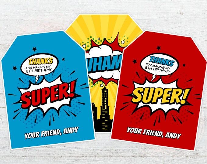 Comic Book Birthday Tags | Printable Superhero Birthday Gift Tags ...