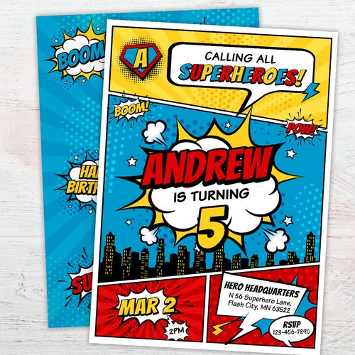 Superhero Invitation Comic Birthday Party Invite Editable - Etsy