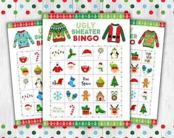 60 Ugly Christmas Sweater Bingo Cards, Christmas Bingo, Christmas Games ...