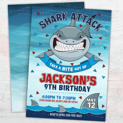 Shark Birthday Invitation Shark Party Digital Invite - Etsy