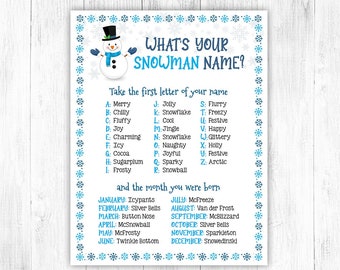 Snowman Name Game, Fun Winter Game for Kids, Printable Holiday Party ...