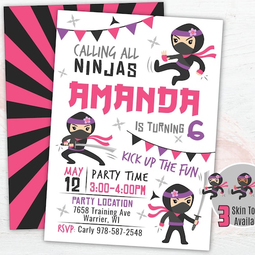 Ninja Girl Birthday Invitation Ninja Party Printable Ninja - Etsy