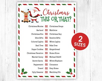 Printable Christmas This or That Game, Christmas Party Game, Christmas ...