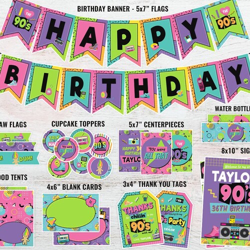 Instant Download 90s Party Banner Retro Birthday - Etsy