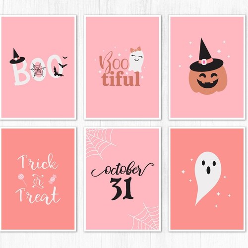 6 Pink Halloween Printable Wall Art Halloween Signs Cute - Etsy
