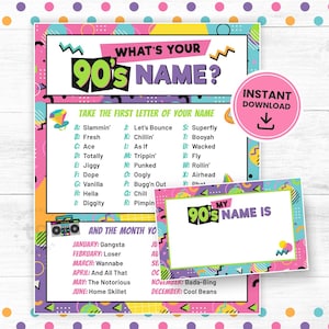 90s Party Sign, What's Your 90s Name Sign, 90s Birthday Theme, 1990s ...