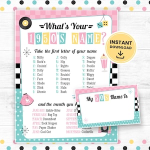 50s Party Sign, What's Your 50s Name Sign, 50s Birthday Theme, 1950s ...